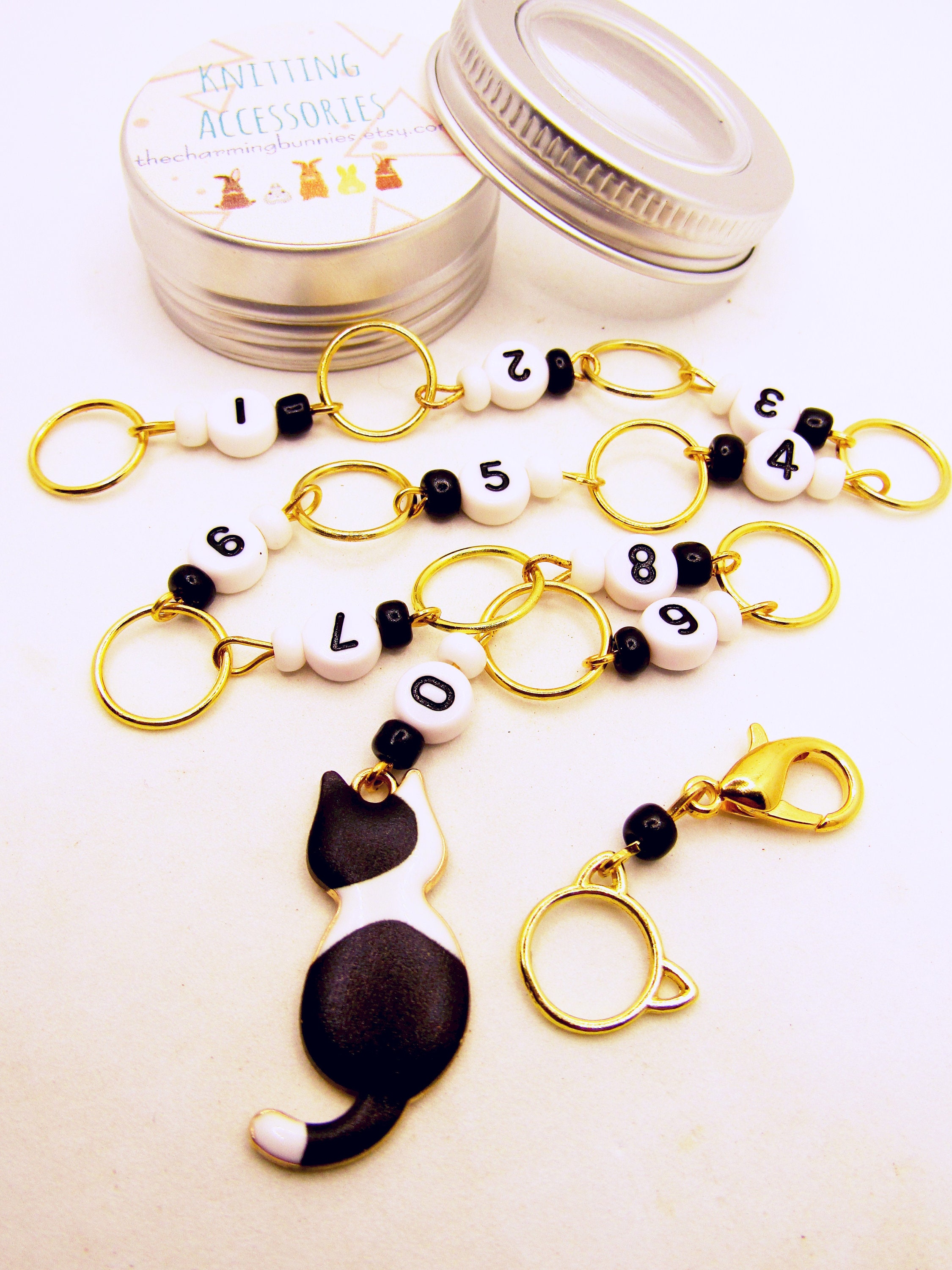 Black and White Cat Knitting Row Counter, Chain Row Counter Gift for ...