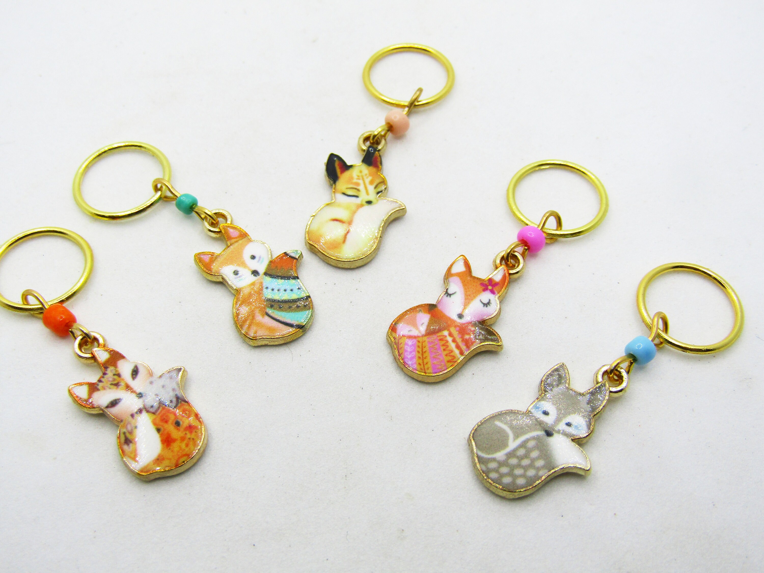 Set of 5 Non Snag Fox Stitch Markers, Adorable Fox Ring Markers ...