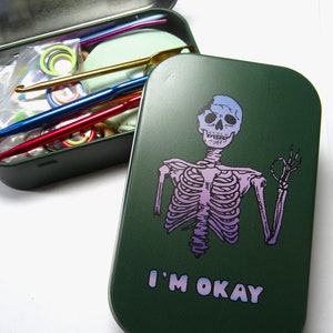 Knitter's Tool Kit Tin, Skeleton Goth Knit Gift, Knitter Survival Kit ...