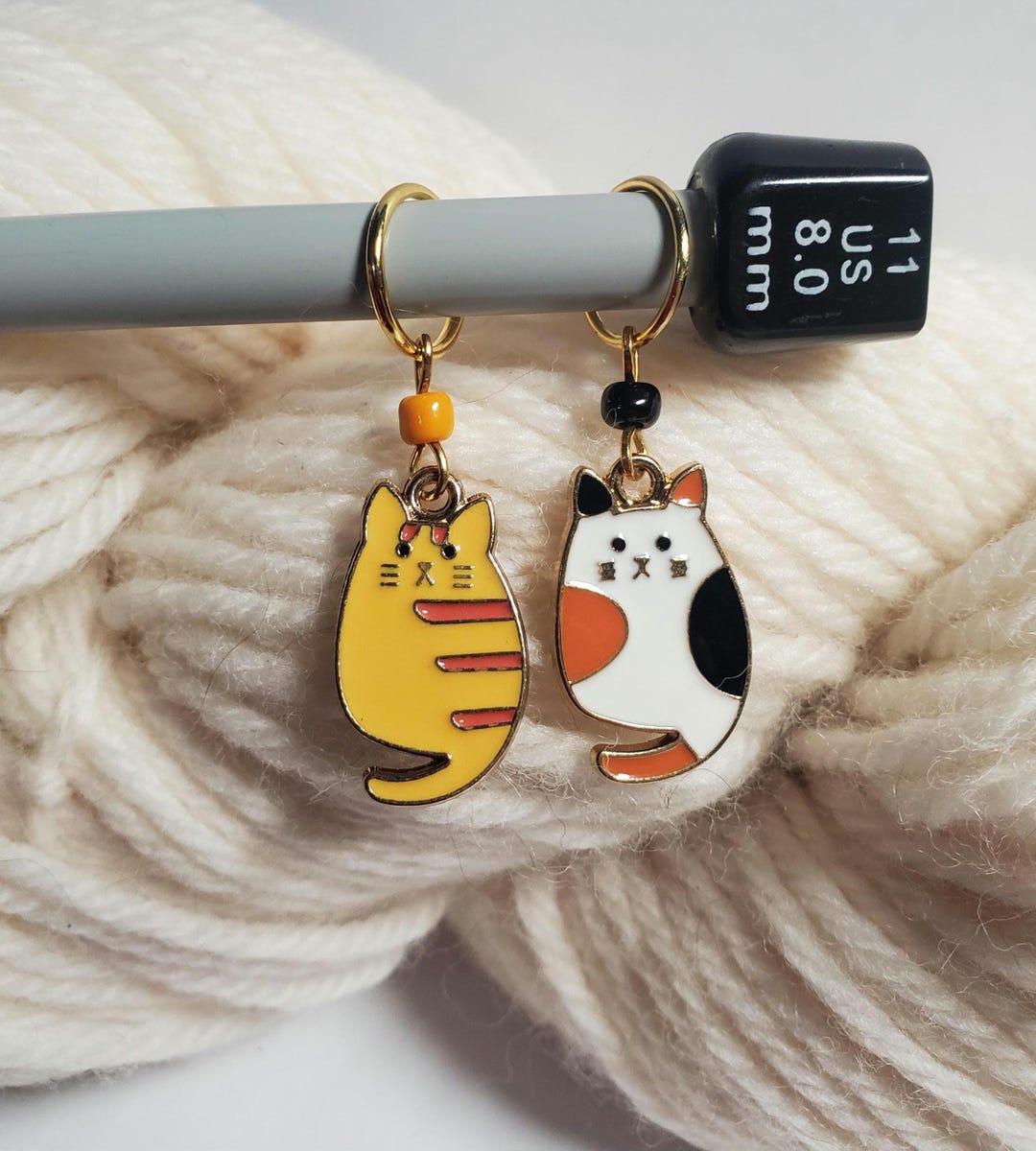 Cat Stitch Markers Set of 2, Orange Tabby and Calico Kitty Progress ...