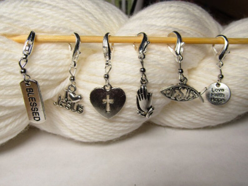 Christian Stitch Markers With Lobster Clasps, Set of 6 Religious Themed ...