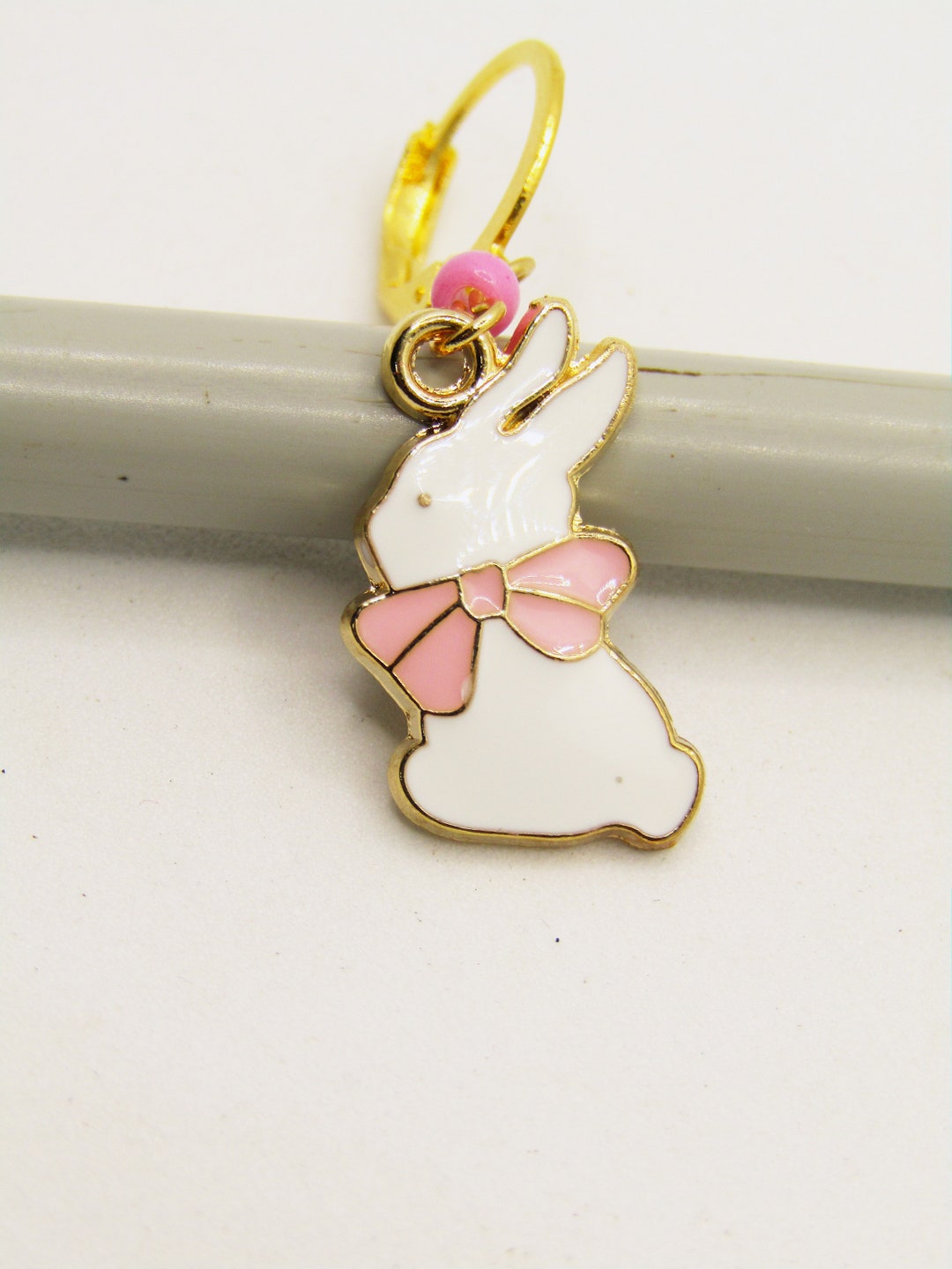 White Bunny Pink Bow Bunny Stitch Marker, Rabbit Progress Keeper, Bunny ...
