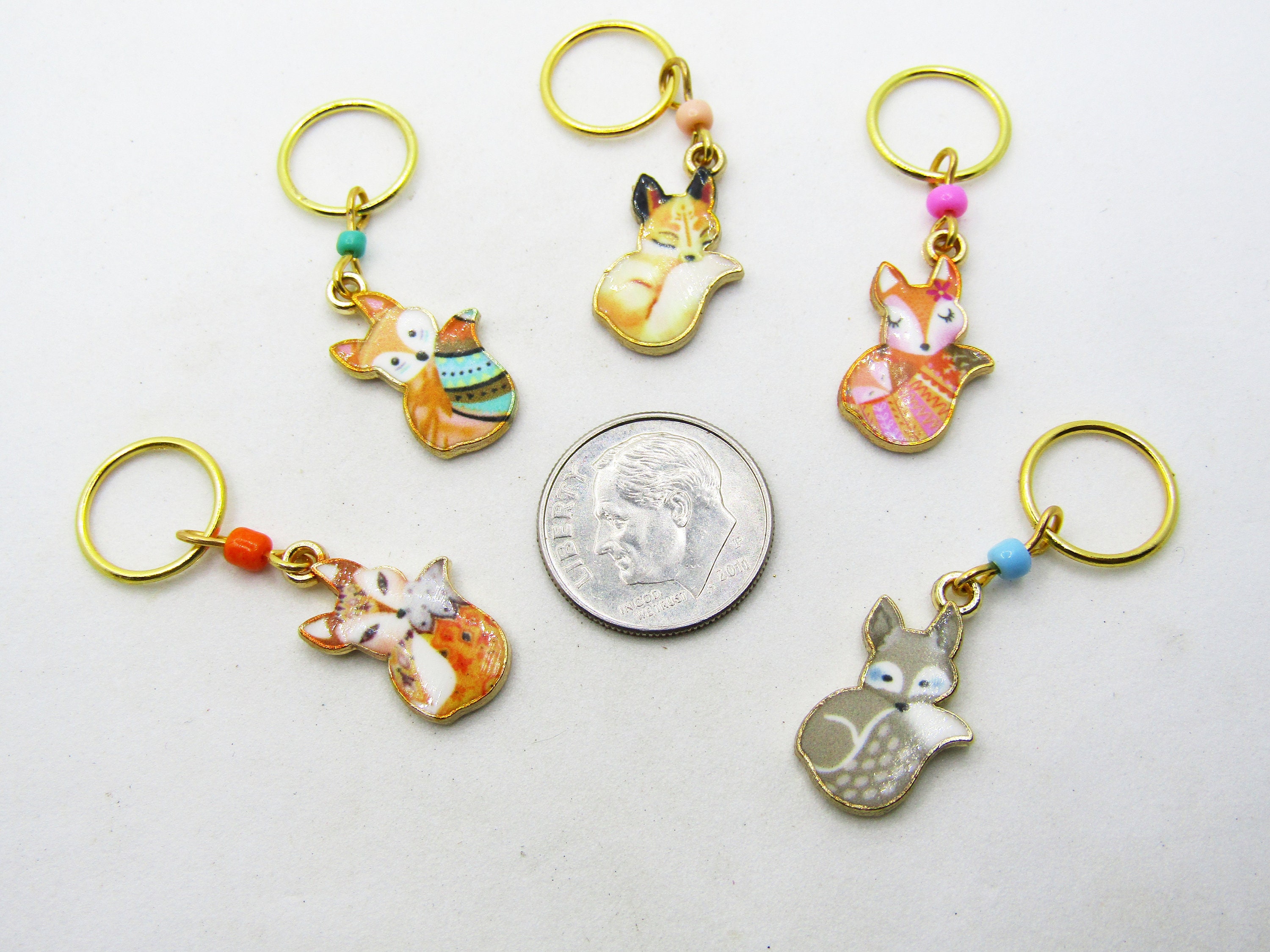 Set of 5 Non Snag Fox Stitch Markers, Adorable Fox Ring Markers ...