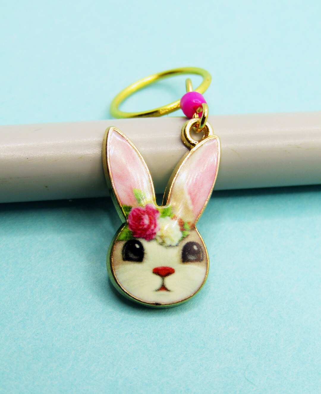 Bunny Stitch Marker, Rabbit Progress Keeper, Bunny Rabbit With Flower ...