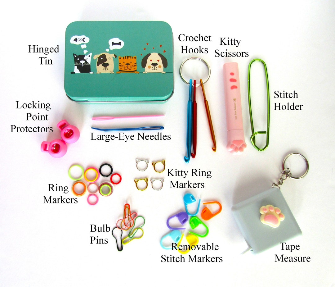 KNITTY KITTY EXCLUSIVE Cat Themed Knitter's Tool Kit Gift , Cat and Dog ...