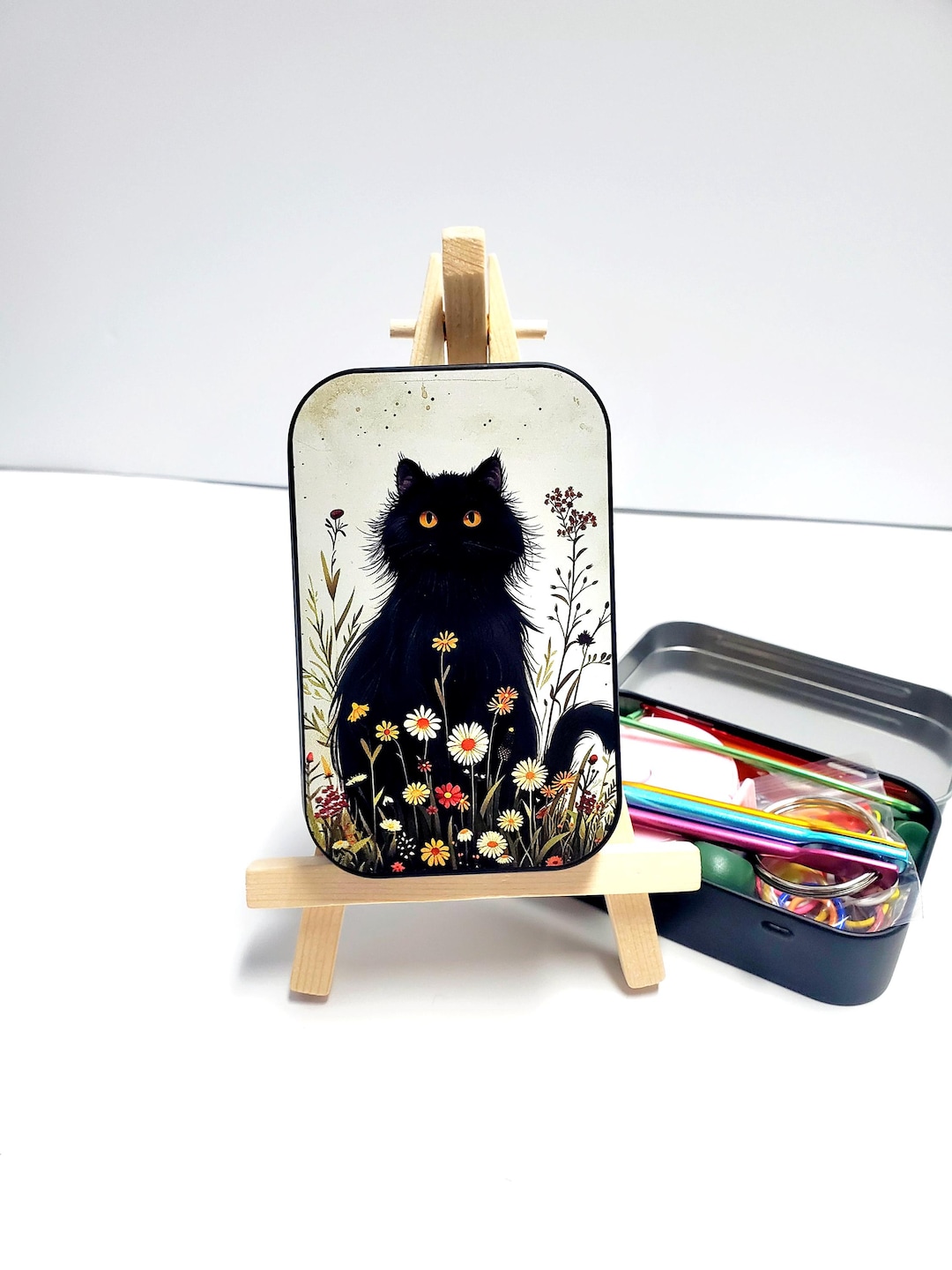 Black Cat and Knitter's Tool Kit Gift, Cute Black Cat Knitter's ...