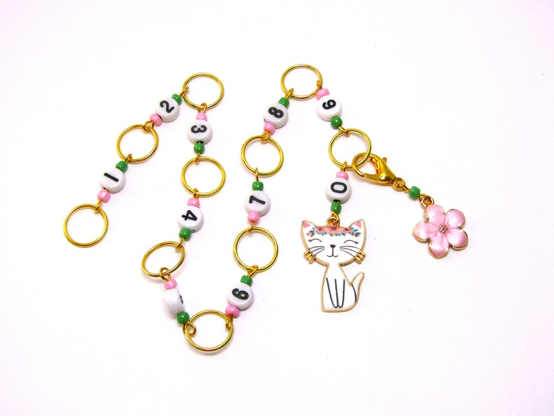 White Flower Cat Knitting Row Counter, Snag-free Chain Row Counter ...