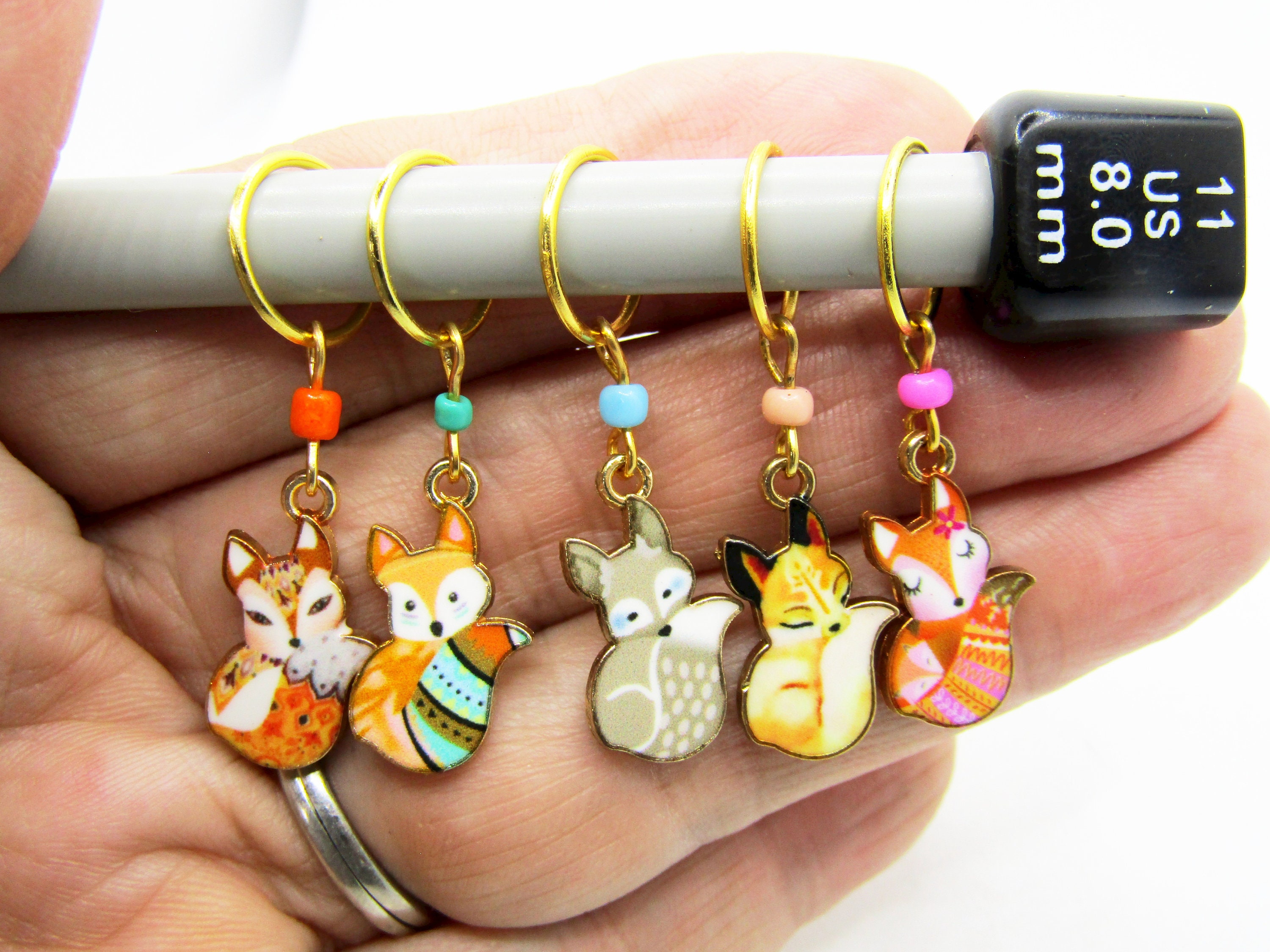 Set of 5 Non Snag Fox Stitch Markers, Adorable Fox Ring Markers ...