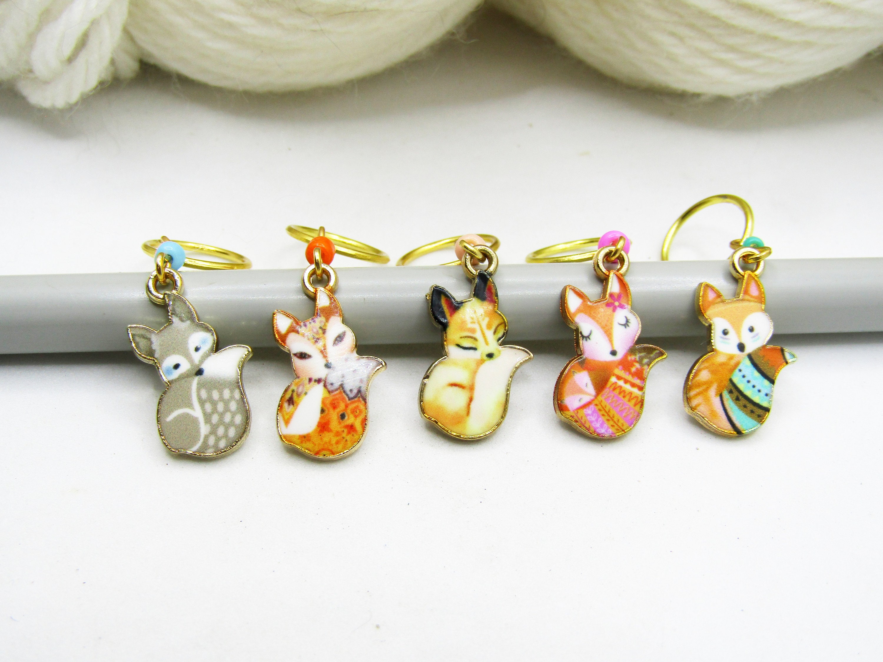Set of 5 Non Snag Fox Stitch Markers, Adorable Fox Ring Markers ...