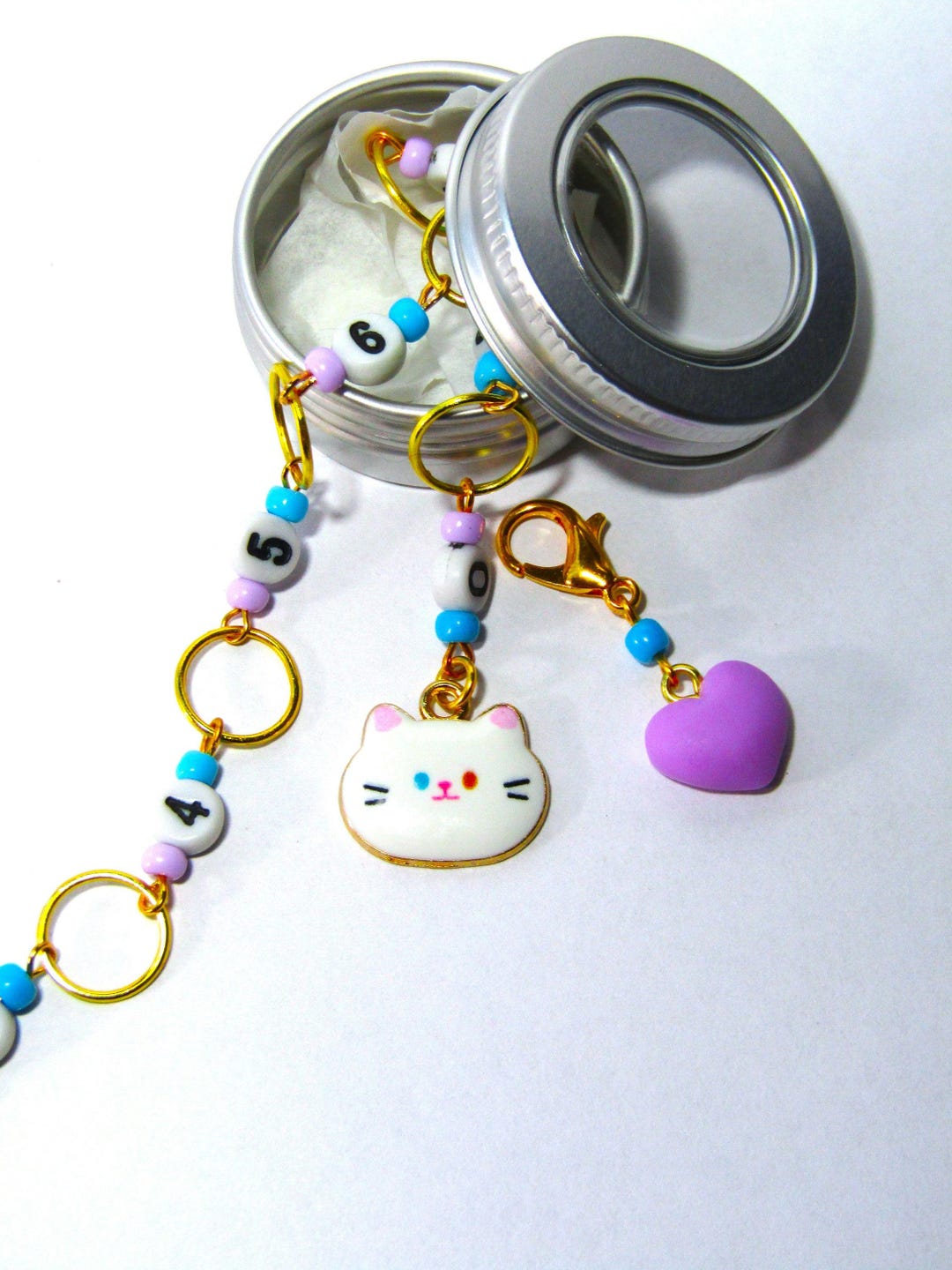 White Cat Knitting Row Counter, Chain Row Counter Gift for Knitter ...