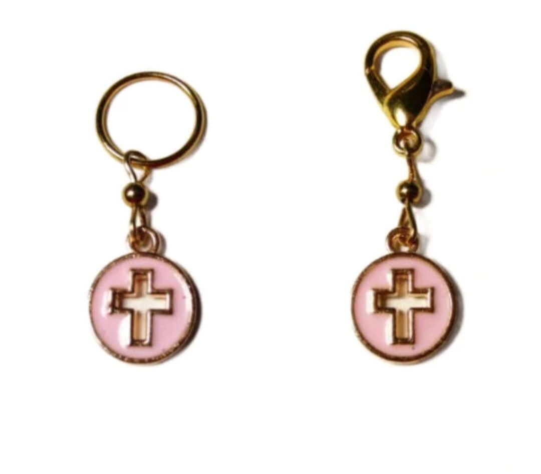 Christian Stitch Marker, Pink and Gold Cross Progress Keeper , Gift for ...