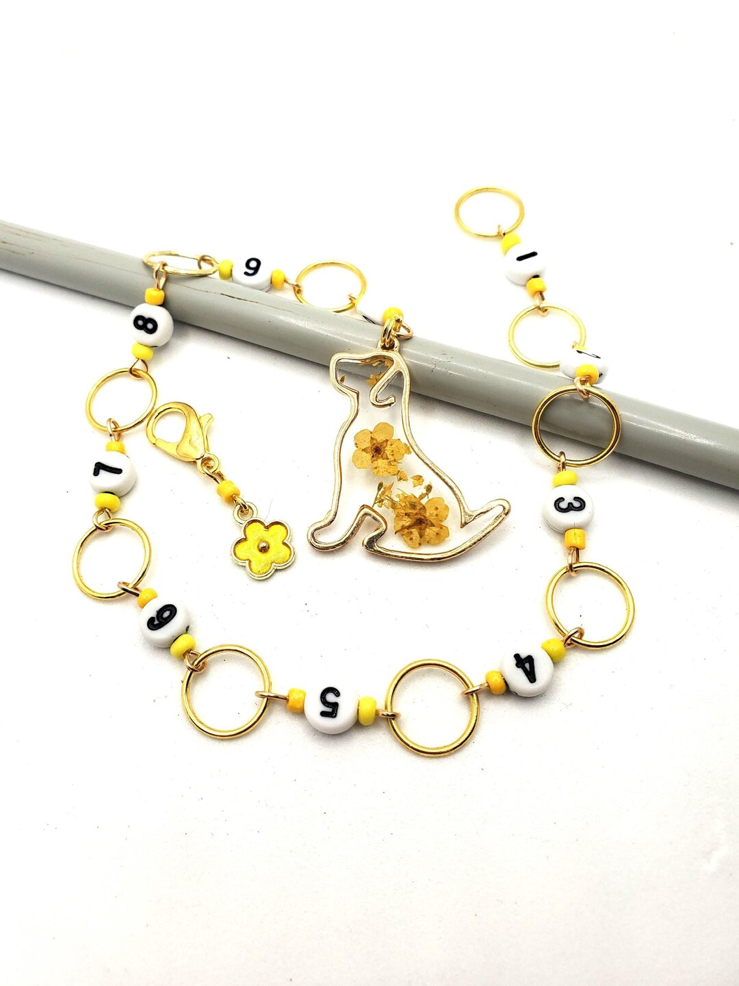Dog Chain Row Counter, Golden Retriever Dog Gift for Knitter, Pretty ...
