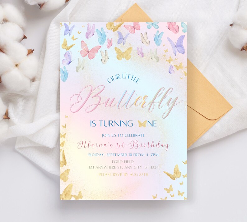 Pastel Butterfly Birthday Invitation - Etsy