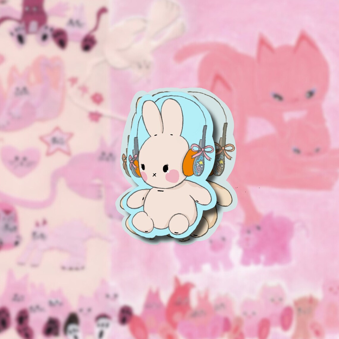 Miffy Wearing Headphones With Pink Bows Inspired Sticker - Etsy