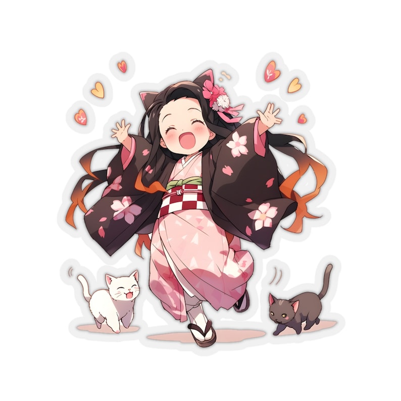 Nezuko Sticker / Nezuko Dancing With Cats / Cat Ears Nezuko / - Etsy UK