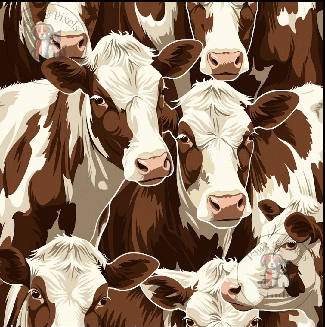 Brown Cow Print Digital Wallpaper, Seamless Farm Animal Pattern, Rustic ...