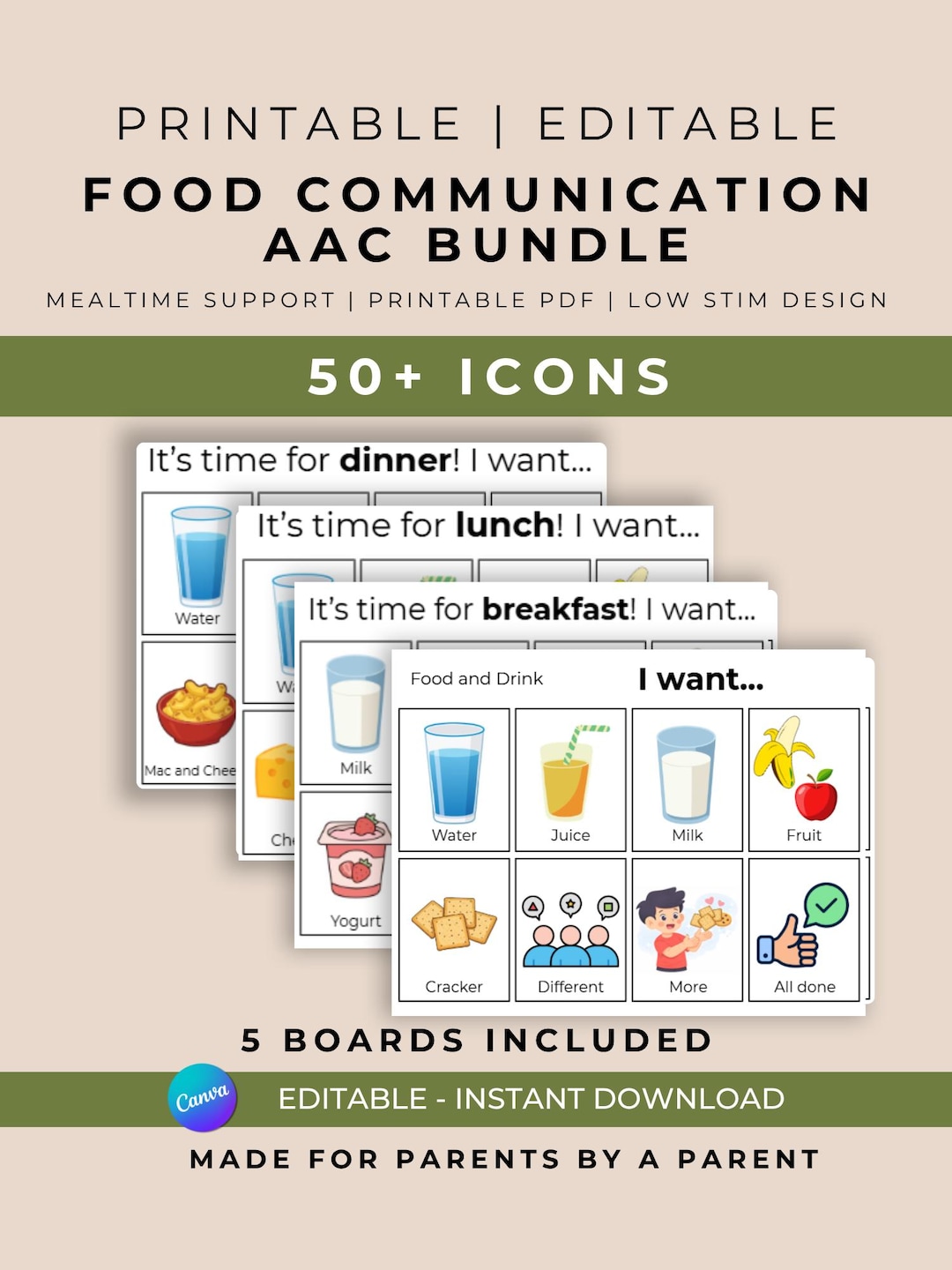 Food AAC Communication Boards Printable, Autism Food Visual Supports ...