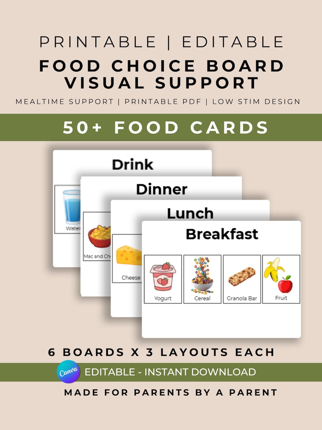 Food Choice Board for Kids, Autism Visual Support, Meal & Snack ...