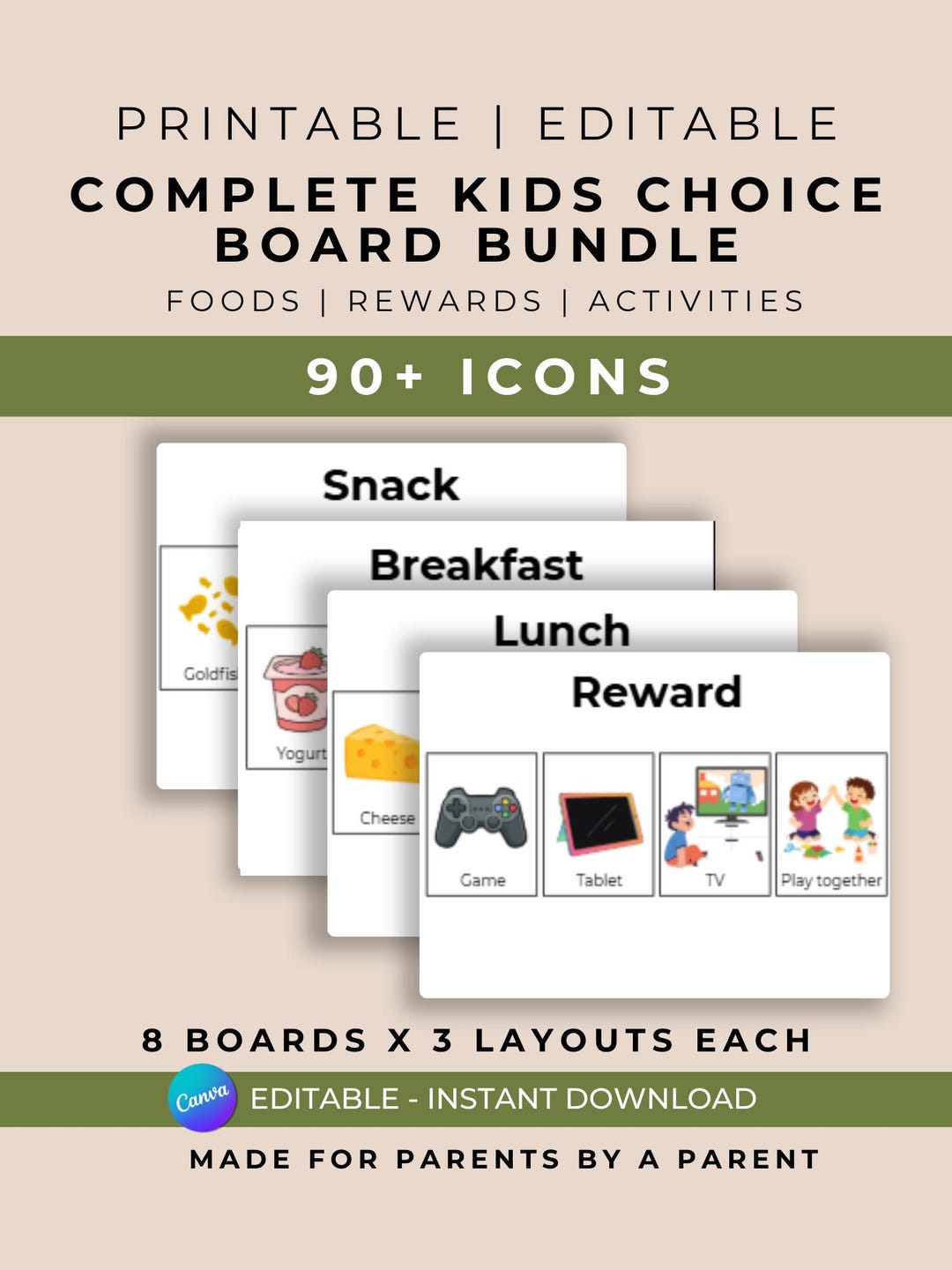 Choice Board Bundle for Kids, Food + Reward + Activity Visual Supports ...
