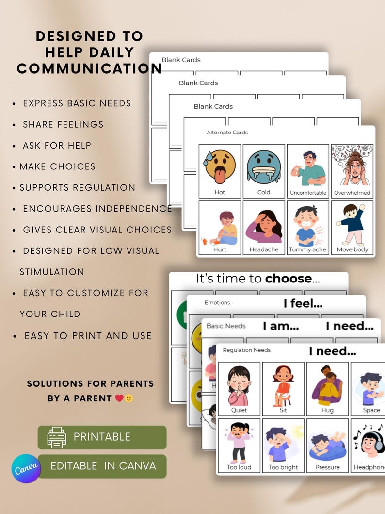 AAC Communication Boards Printable, Autism Visual Supports, Basic Needs ...