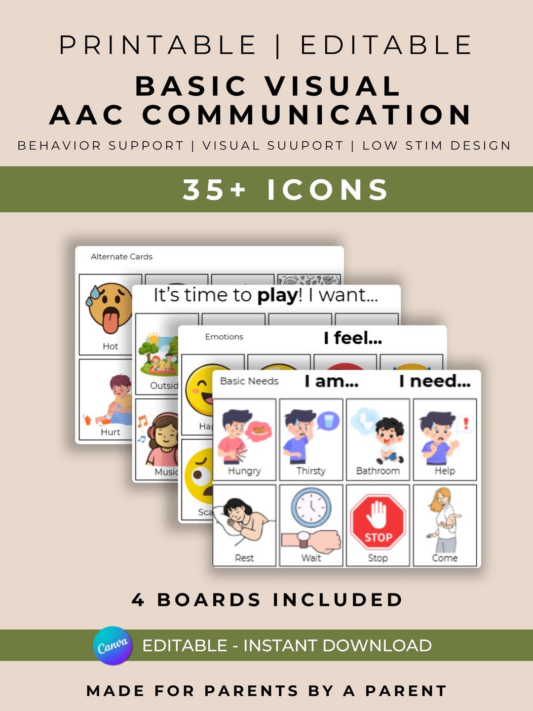 AAC Communication Boards Printable, Autism Visual Supports, Basic Needs ...