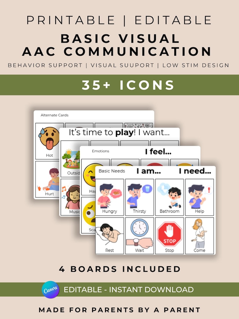 AAC Communication Boards Printable, Autism Visual Supports, Basic Needs ...