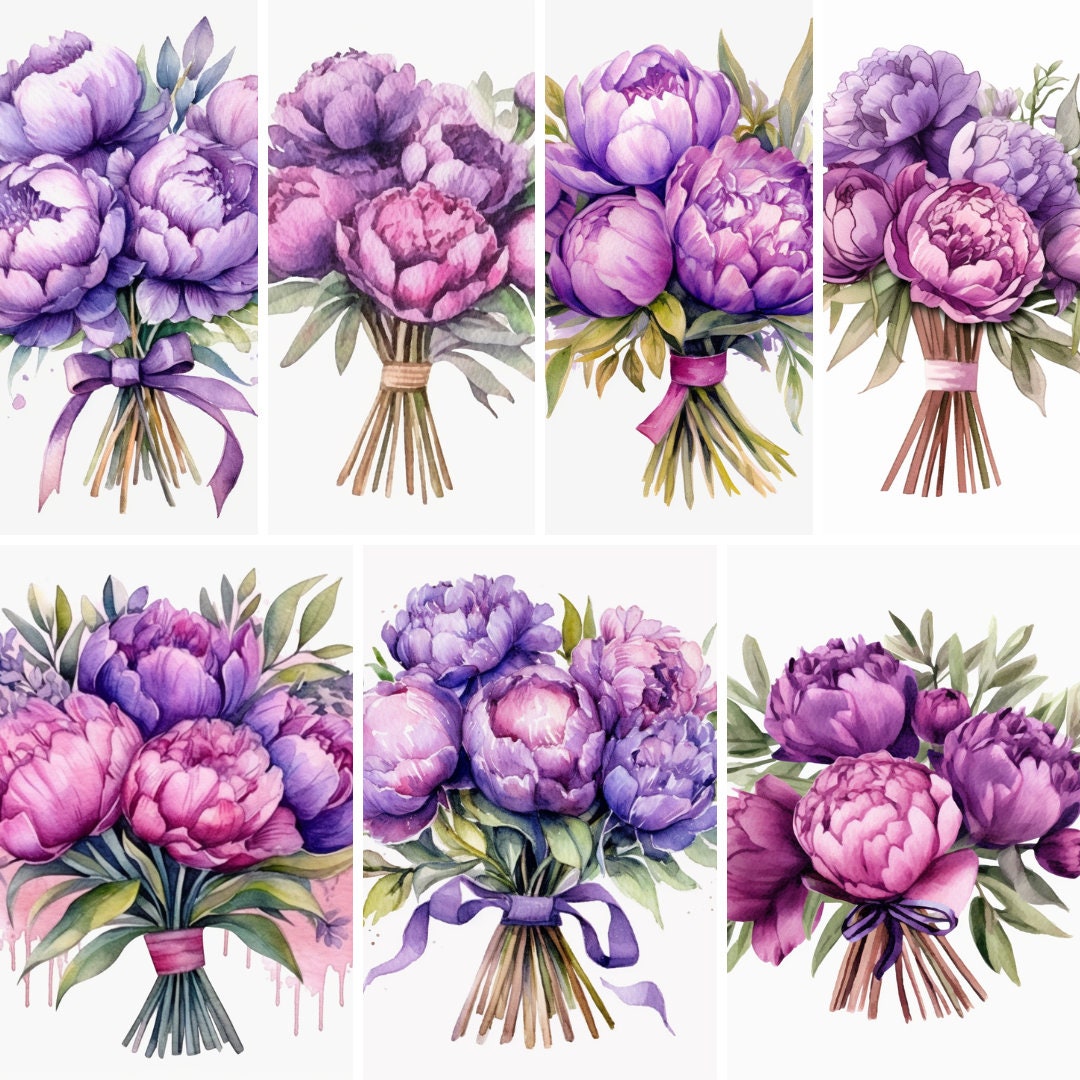 Watercolor Floral Purple Peonies Floral Clipart Watercolor, Peonies in ...