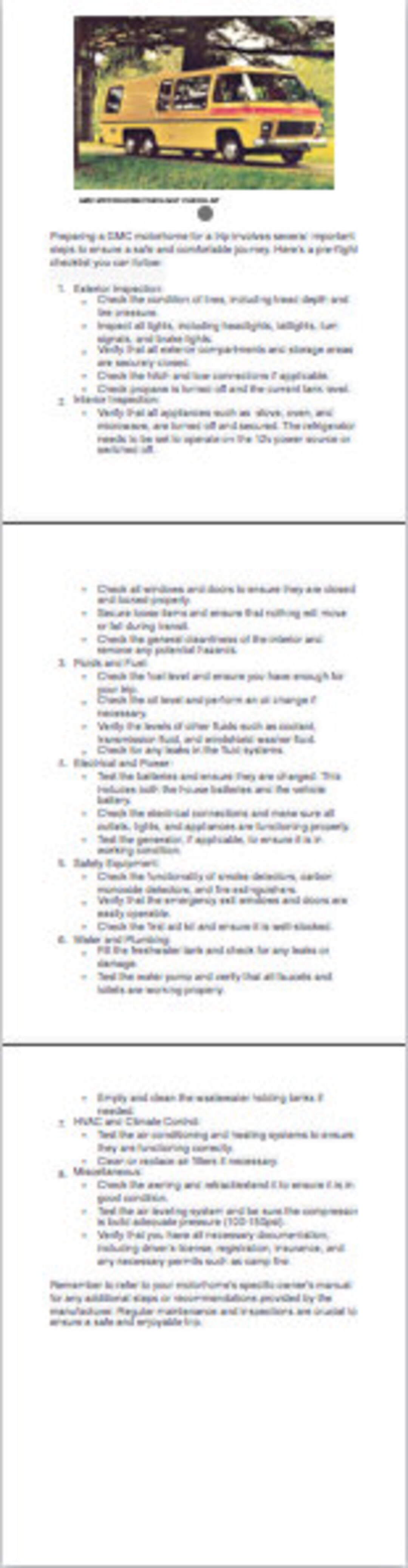 GMC Motorhome Checklist - Etsy