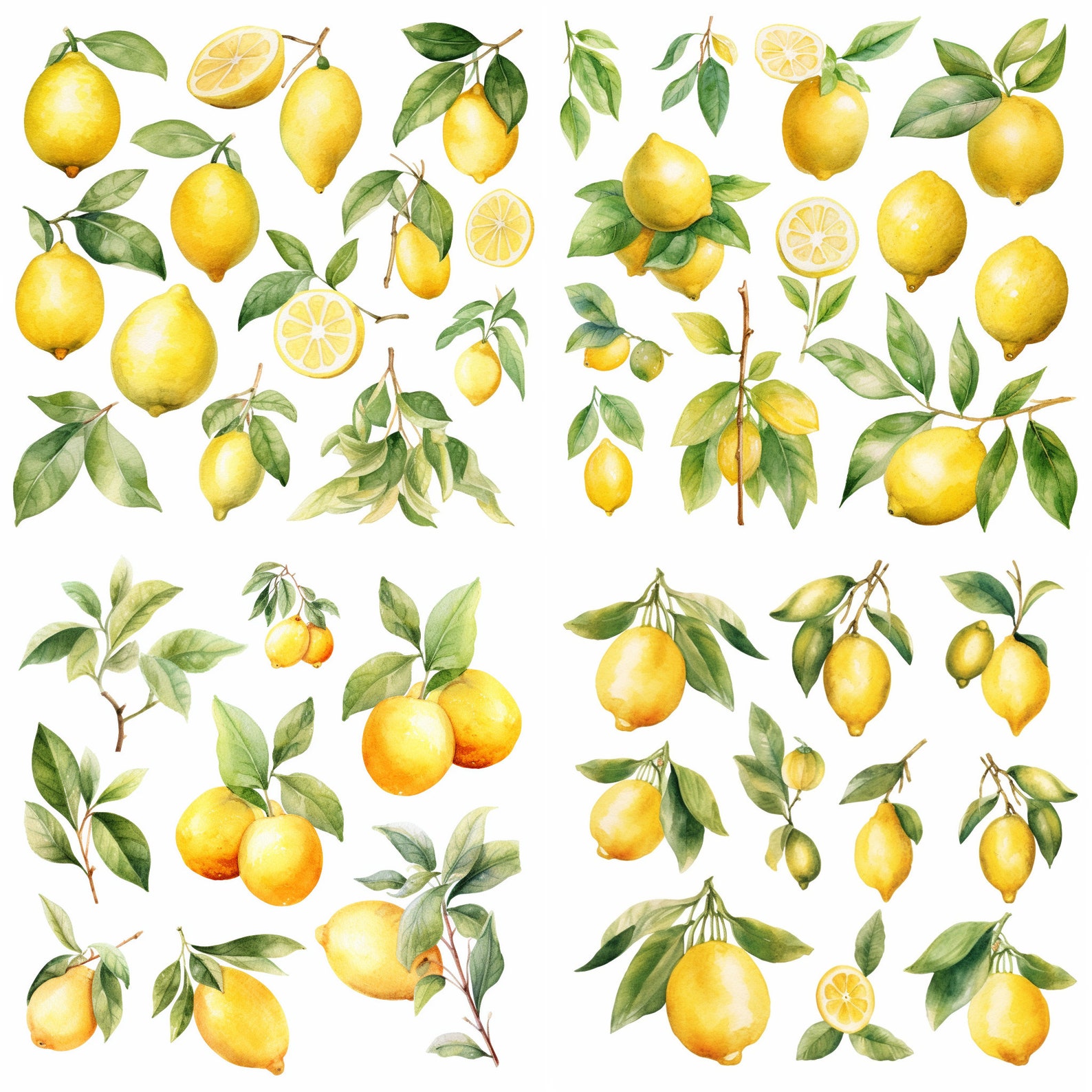 Watercolor Lemon Clipart, Fruit and Leaves, Lemon Art, Watercolor ...