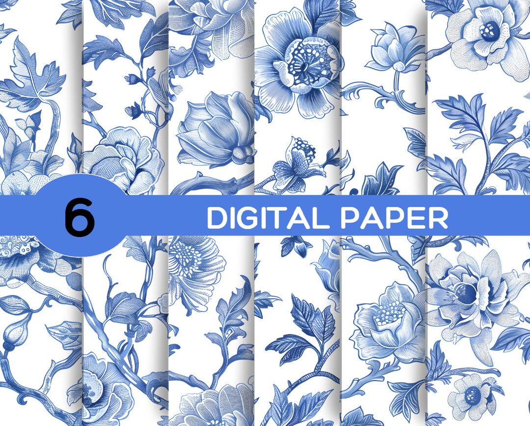 Blue and White Chinoiserie Digital Paper, Seamless Pattern Chinoiserie ...