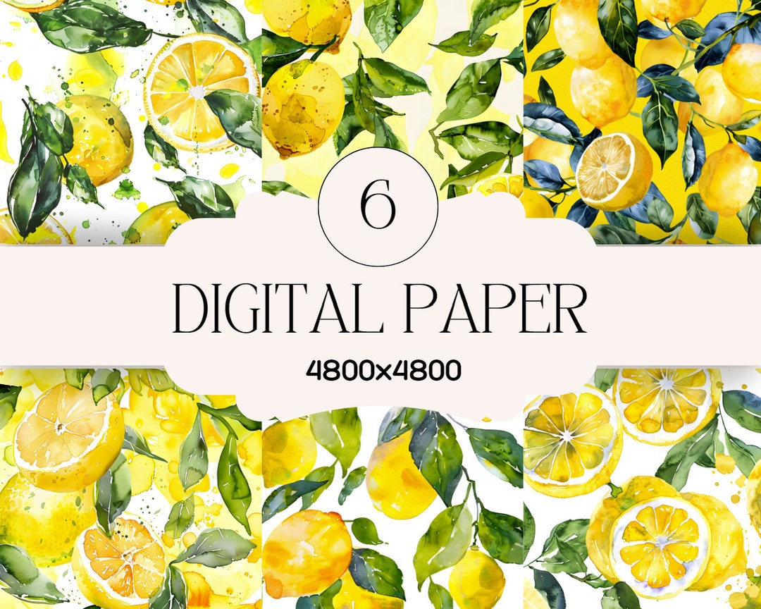 Watercolor Lemon Digital Paper, Digital Scrapbooking, Seamless Fruit ...