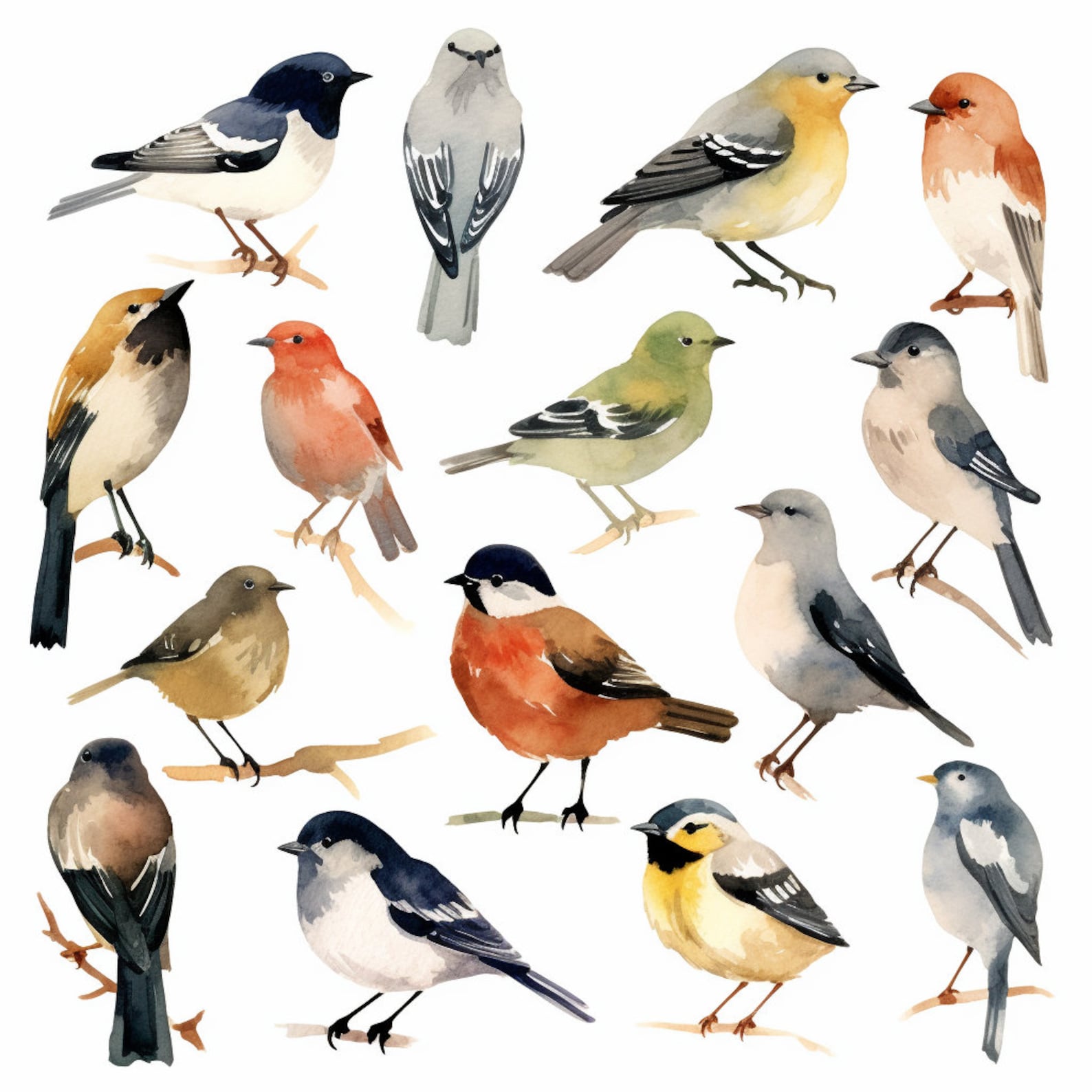 Set of 56, Watercolor Birds Clipart Bundle, Spring Birds Clipart, Birds ...