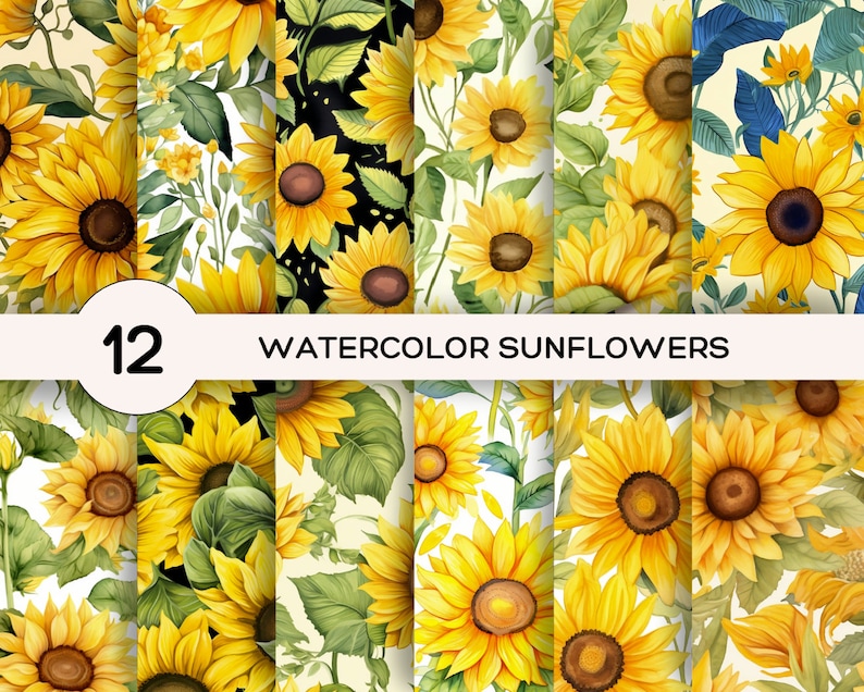 Watercolor Sunflower Digital Paper Seamless Pattern - Etsy