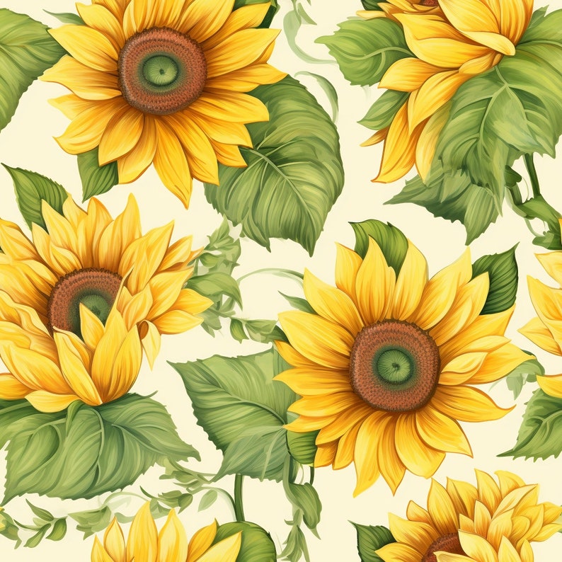 Watercolor Sunflower Digital Paper, Seamless Pattern Sunflower, Instant ...