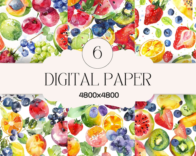 Summer Fruit Digital Paper, Fruit Pattern, Watermelon Design, Summer ...