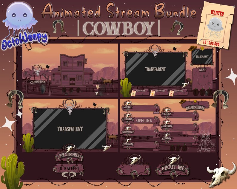 Animated Stream Webcam Overlays western Cowboy Wild West - Etsy UK