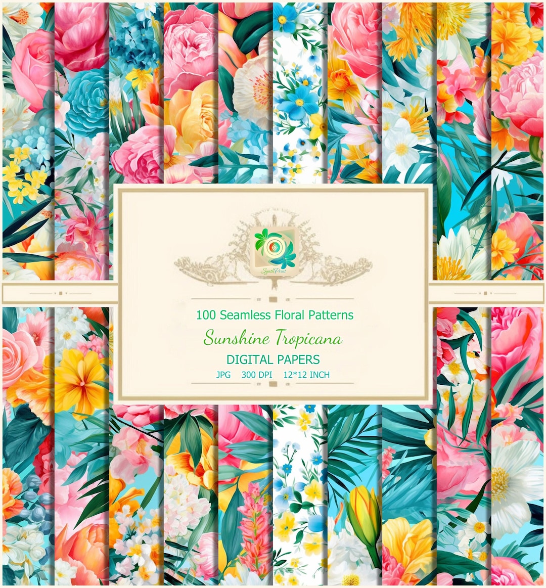 Seamless Oil Paint Flower Patterns Bundle of 100 Pink & Yellow ...