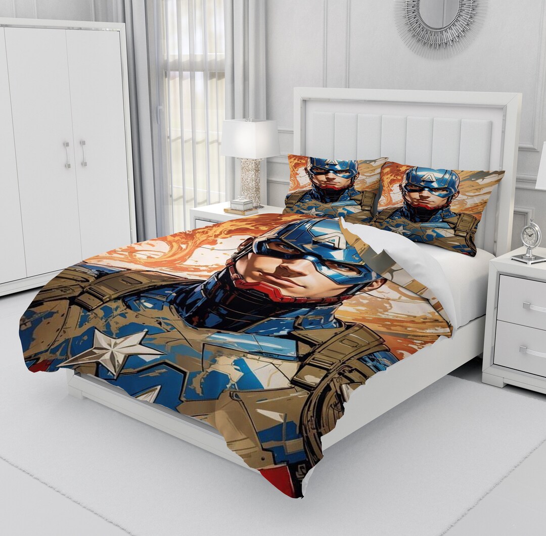Captain America, Personalized Bedding Three Piece Set, Custom Down ...
