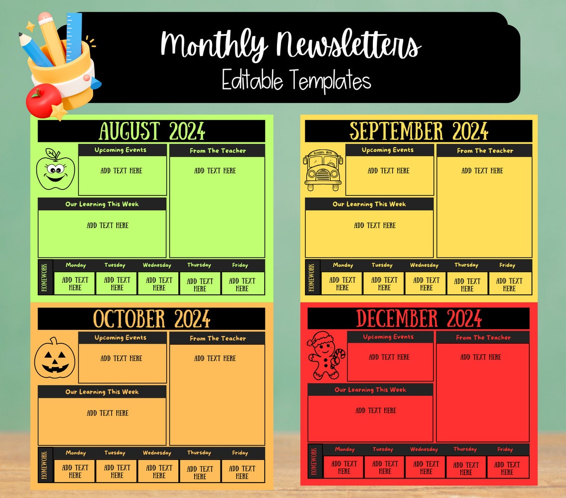 Editable Classroom Monthly Newsletter Templates - Etsy