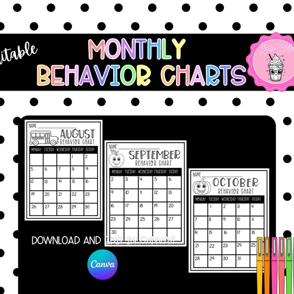 Monthly Behavior Chart for Teachers - Etsy