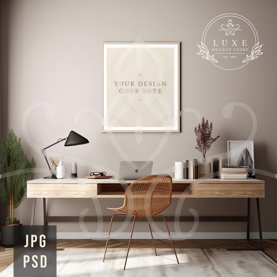 Modern Frame Mockup, Wood Frame Mockup, Office Desk Frame Mockup, PSD ...