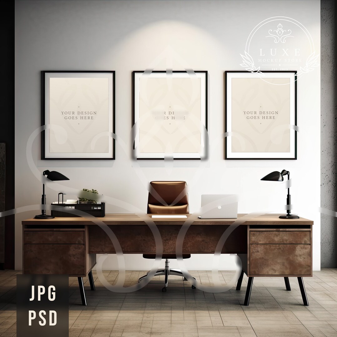 Three Frames Mockup, Black Frames Mockup, Office Wall Frame Mockup, PSD ...