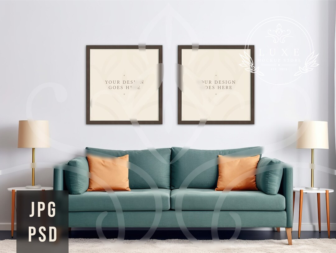 Two Square Frames Mockup, Living Room Black Frames Mockup, Wall Art ...