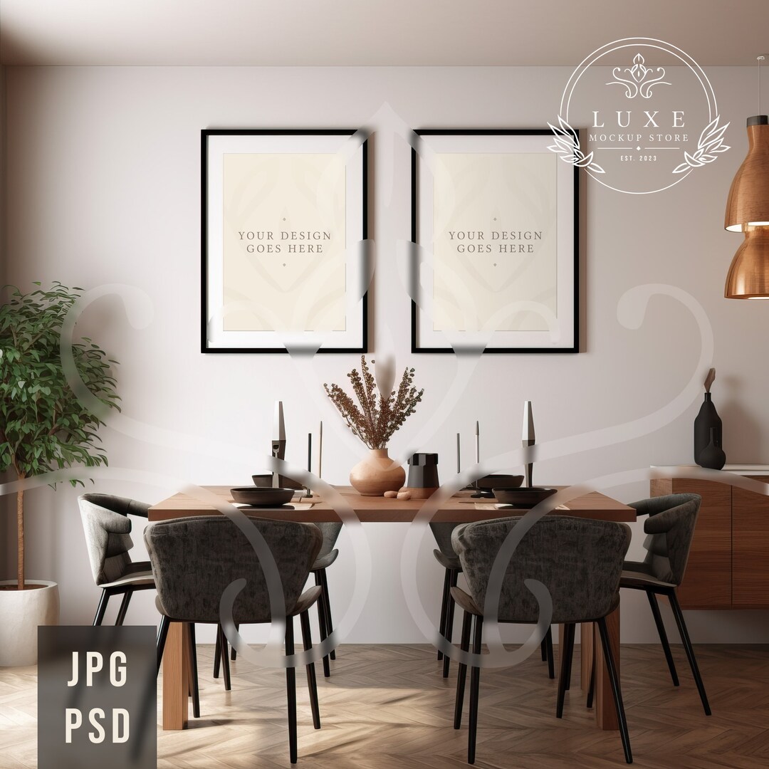 Two Black Frames Mockup, Wall Art Mockup, Dining Room Art Mockup, PSD ...