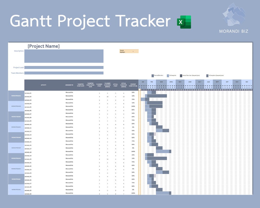 Project Tracker Gantt Chart Timeline Manager Workstream - Etsy