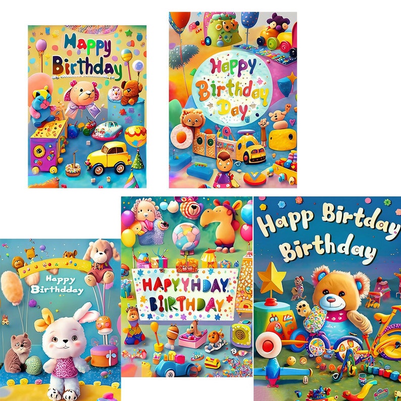 5 Birthday Cards Printable - Etsy