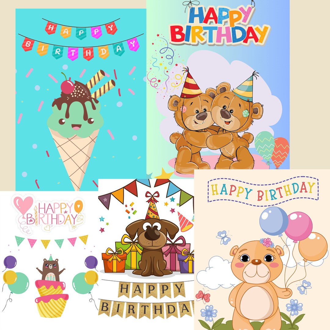 5 Birthday Cards Printable - Etsy