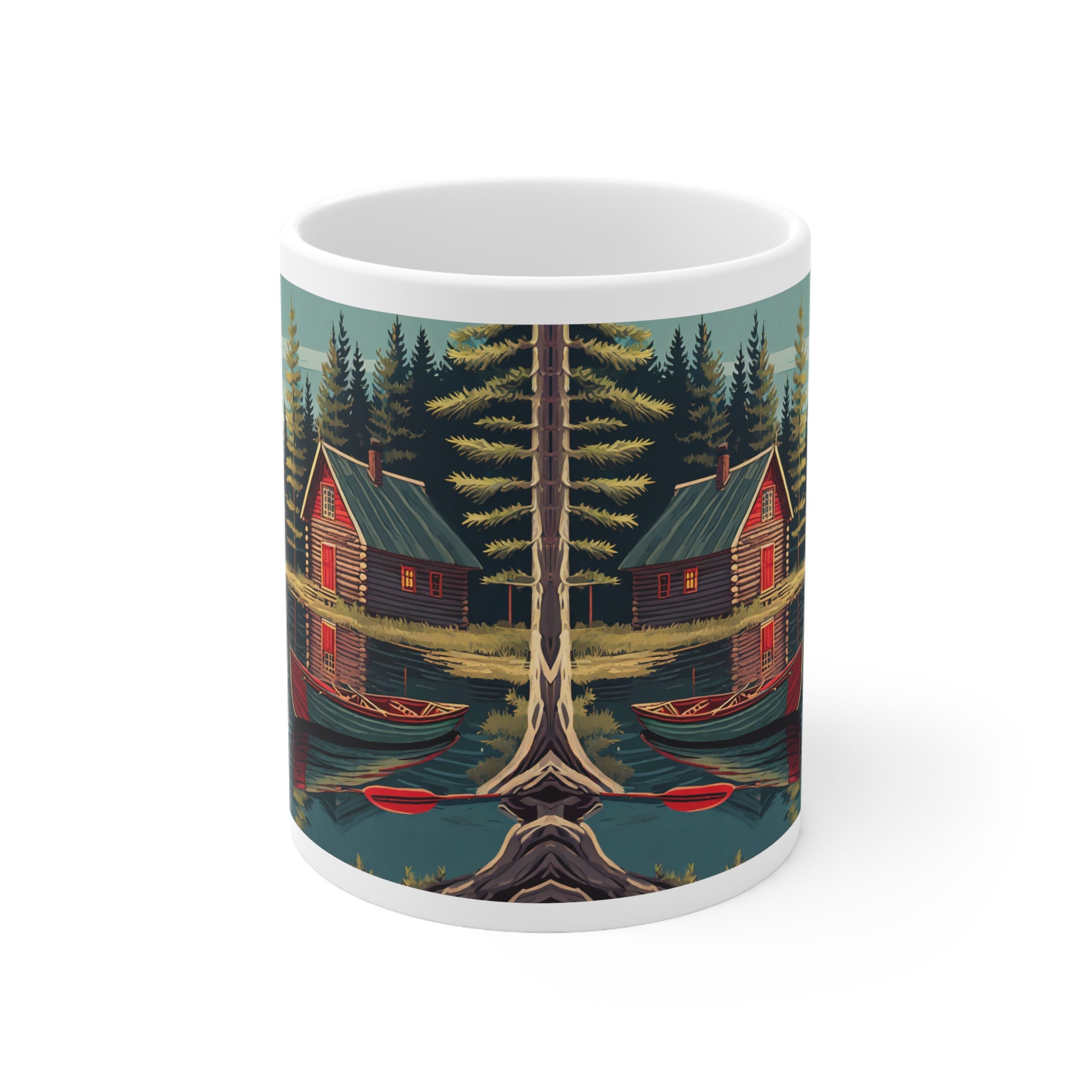 Log Cabin Coffee Mug: Lakeside Cabin & Canoe Gift - Etsy