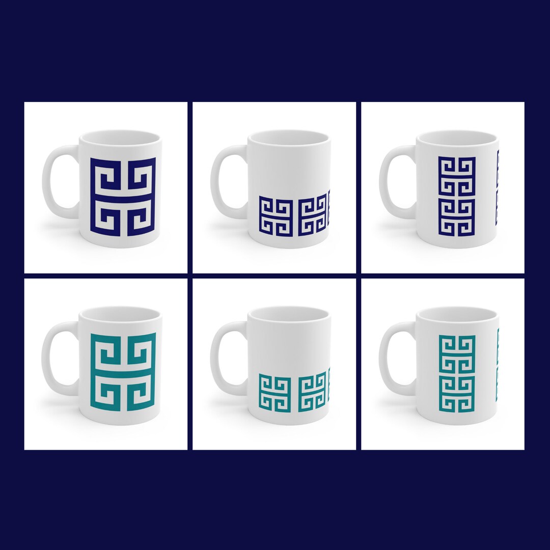 Set of 6 GREEK KEY Mugs Coffee Mug Anniversary Gift Housewarming Gift ...