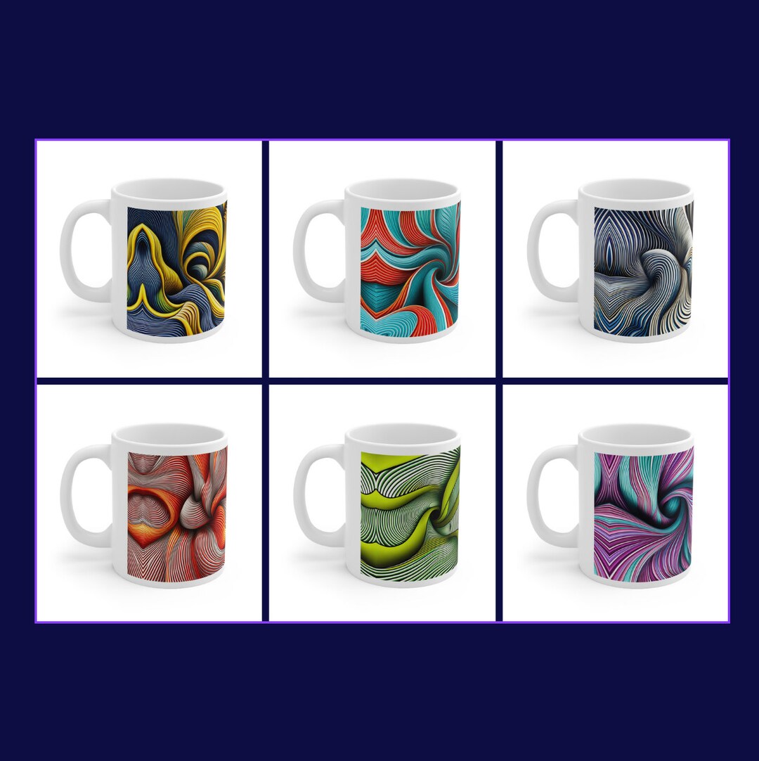 OP-ART Mugs Set of 6: 60s Style Ceramic Coffee Mugs - Etsy